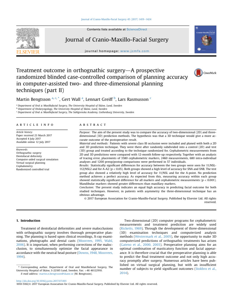 Journal of Cranio-Maxillo-Facial Surgery: Martin Bengtsson, Gert Wall ...
