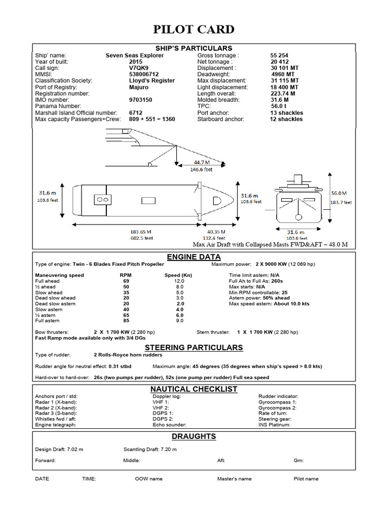 SS EXPLORER Pilot Card | PDF | Rudder | Ships