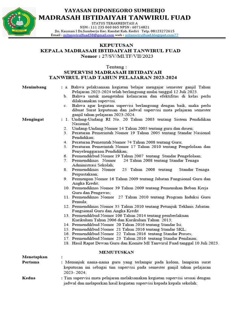 SK Supervisi 2023-2024 | PDF
