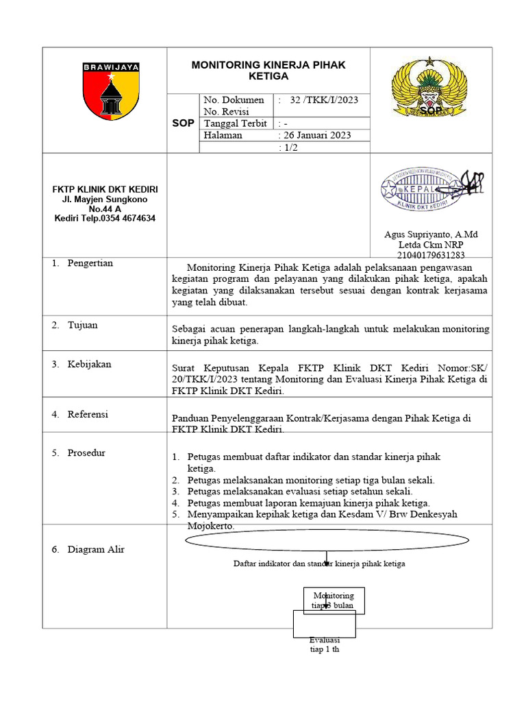 Sop Monitoring Kinerja Pihak Ketiga | PDF