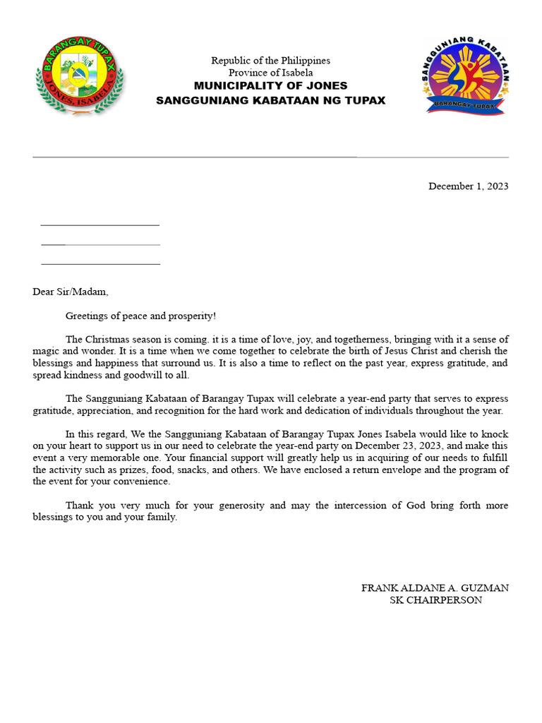 Solicitation Letter For Year End Party | PDF | Cooking, Food & Wine