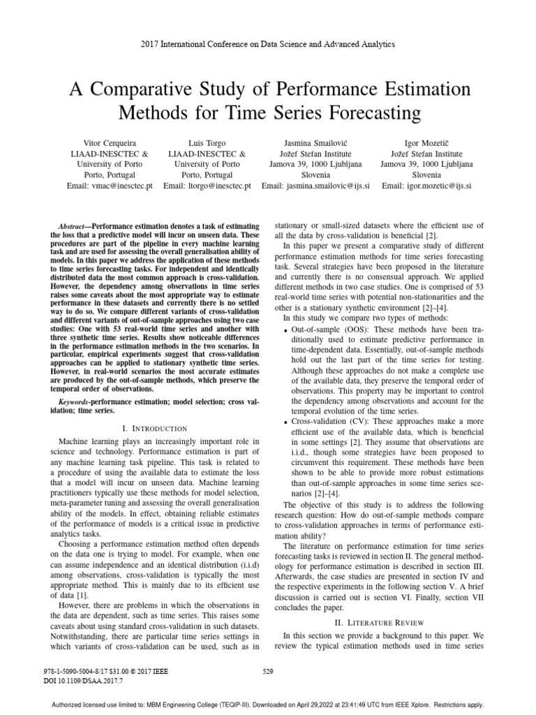 A Comparative Study of Performance Estimation Methods For Time Series Forecasting | PDF | Cross ...