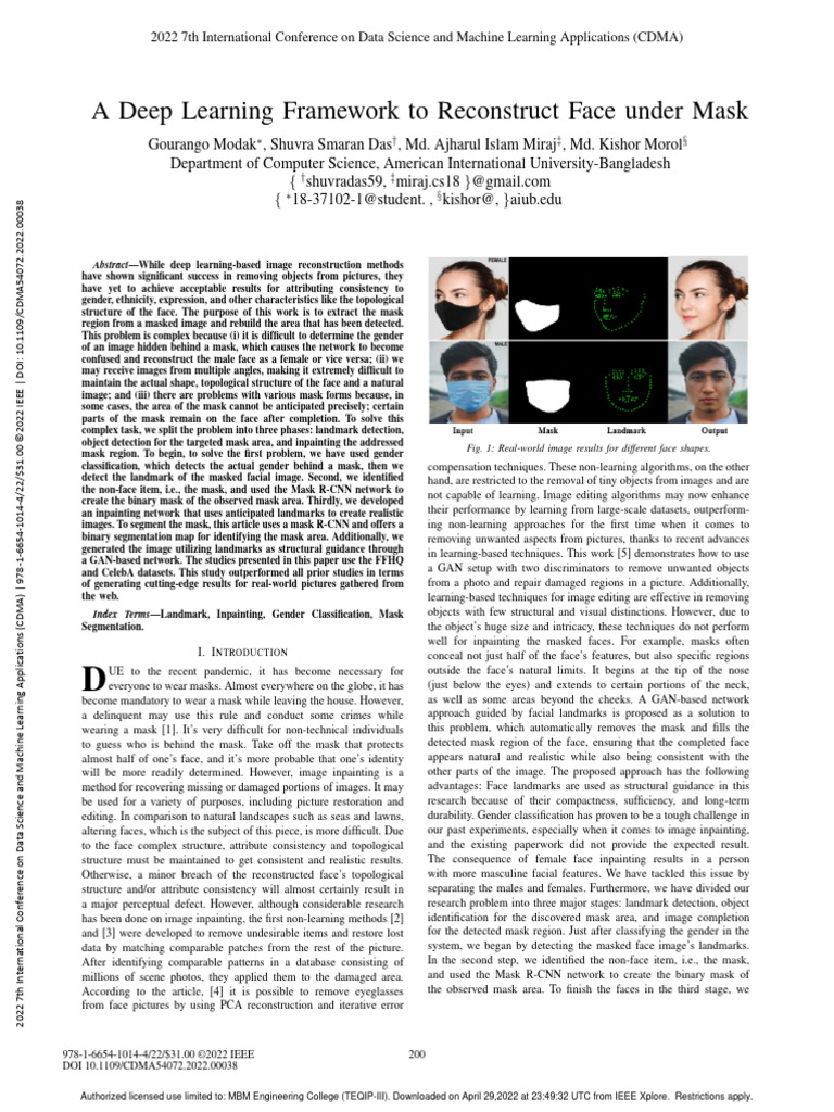 A Deep Learning Framework To Reconstruct Face Under Mask | PDF | Image ...
