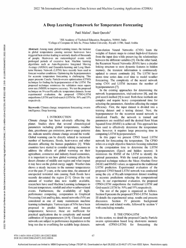 A Deep Learning Framework For Temperature Forecasting | PDF