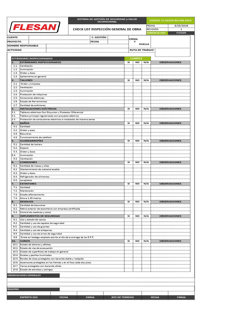 Check List Inspección General de Obra | PDF | Bienes manufacturados