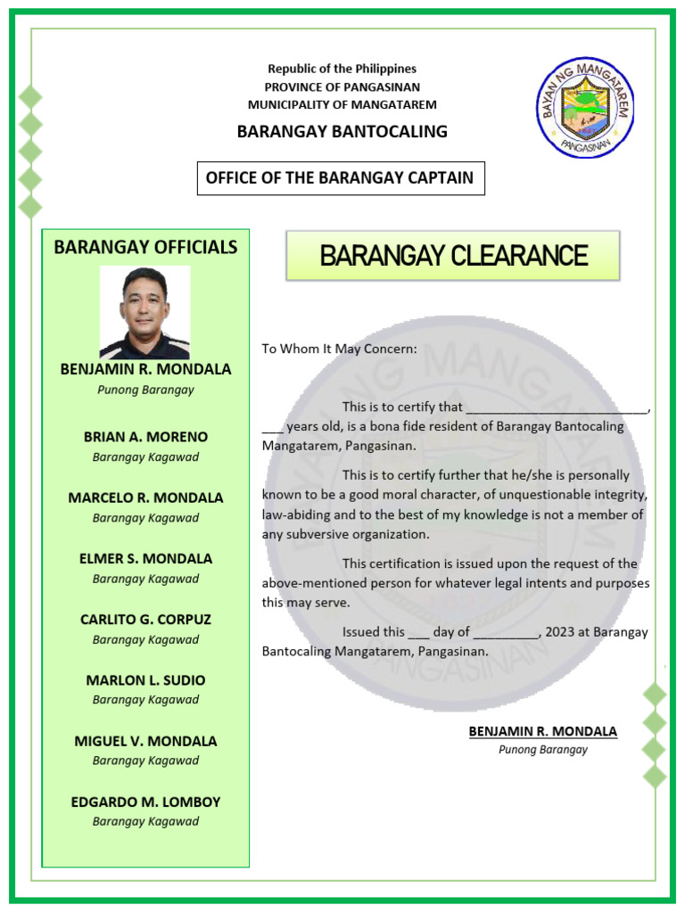 Barangay Clearance (New) | PDF