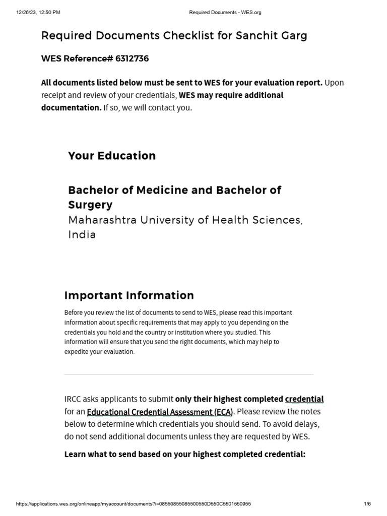 Required Documents - WES - Org Fefe | PDF | Academic Degree | Master's Degree