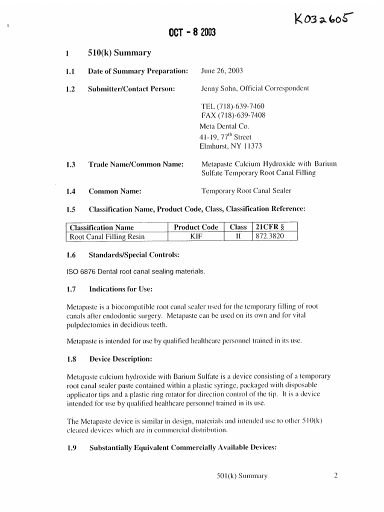 Meta Biomed Calcium Hydroxide Paste | PDF | Federal Food | Health Care