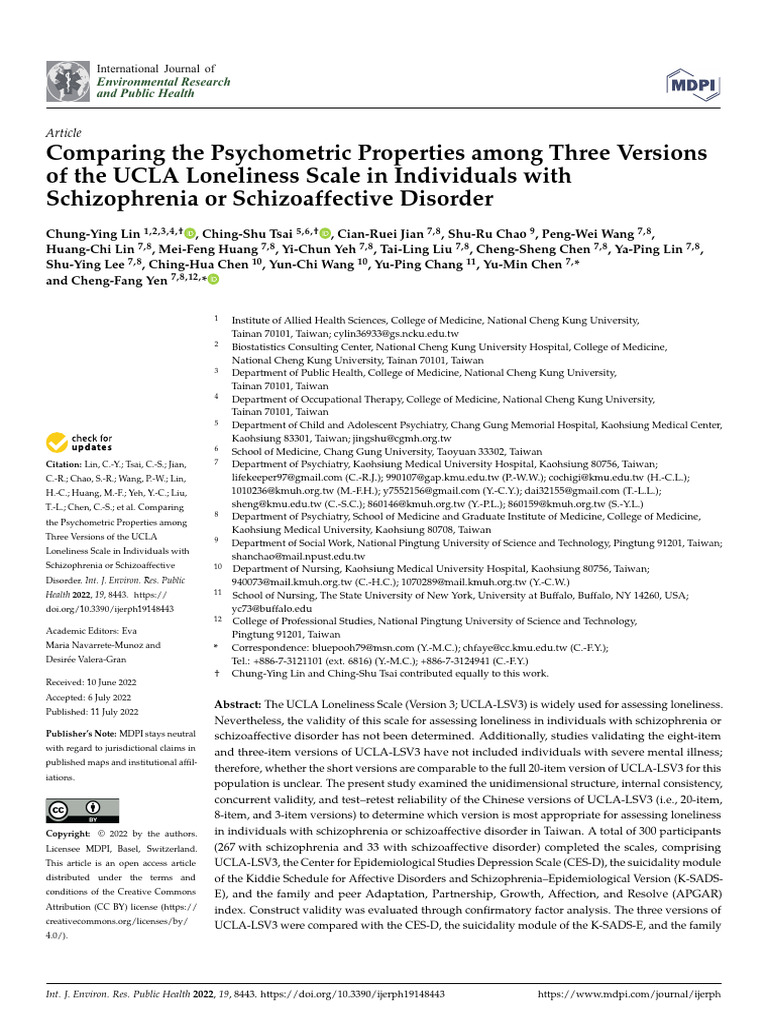 Comparing The Psychometric Properties Among Three Versions of The UCLA ... Comparing The Psychometric Properties Among Three Versions of The UCLA ...