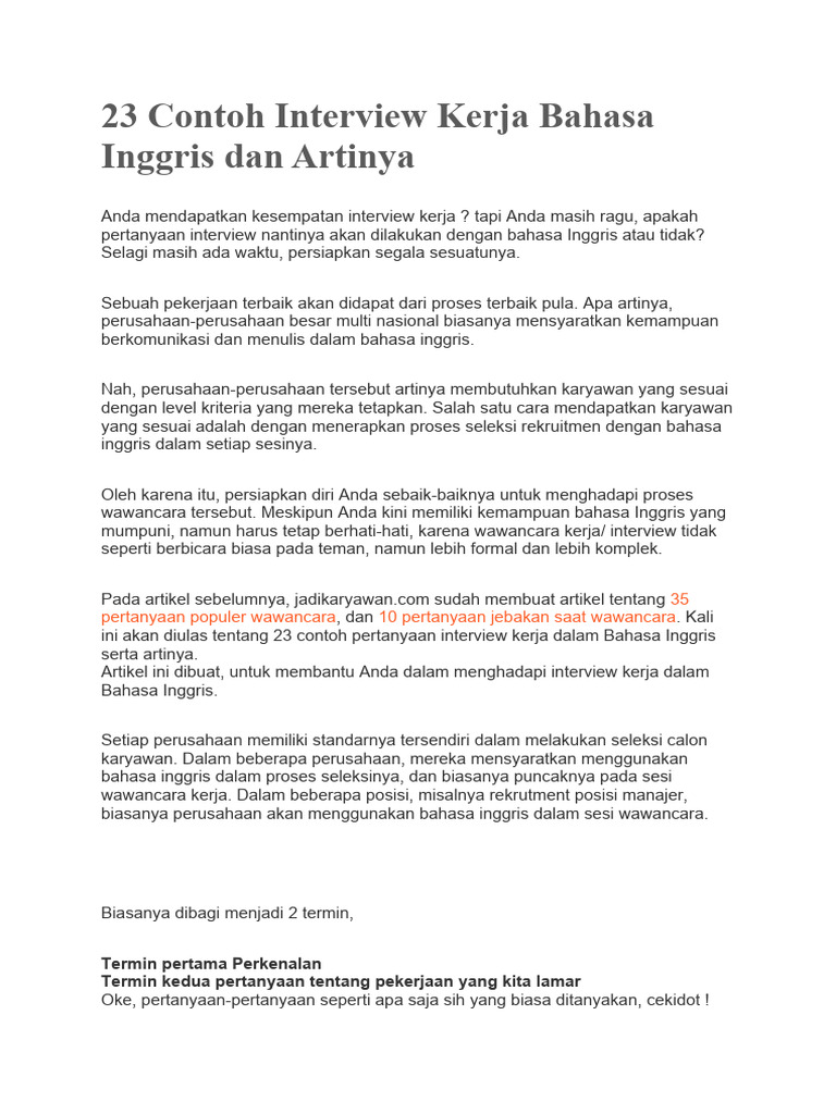 23 Contoh Interview Kerja Bahasa Inggris | PDF