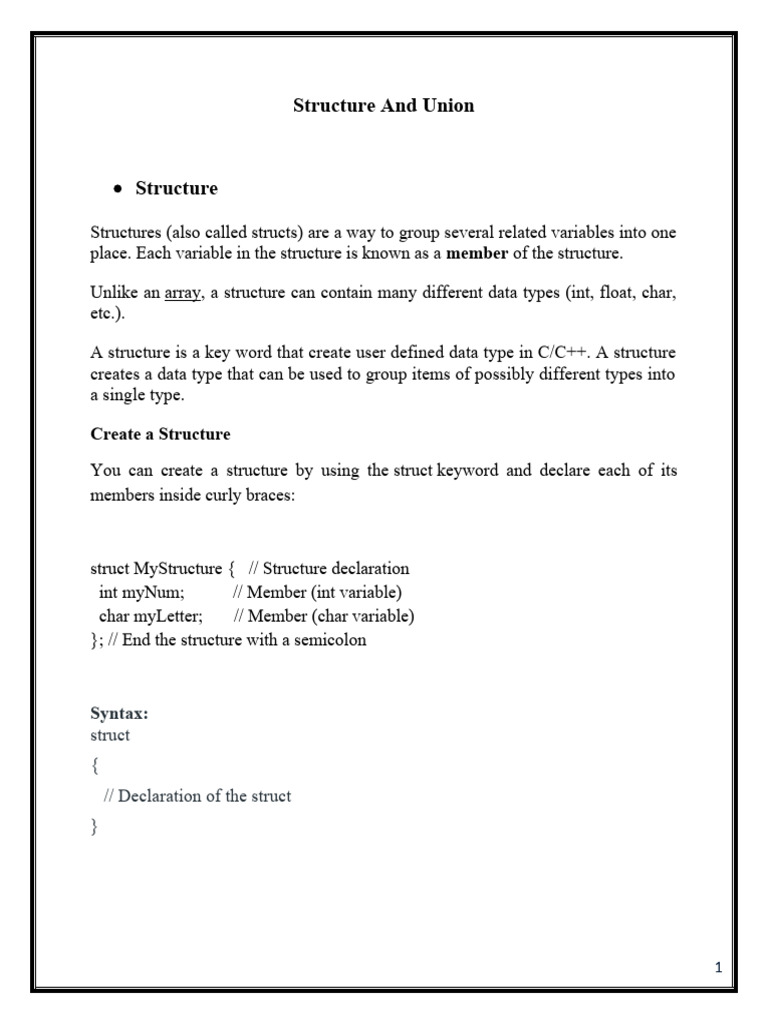 Structure and Union | PDF | Systems Engineering | Programming Paradigms