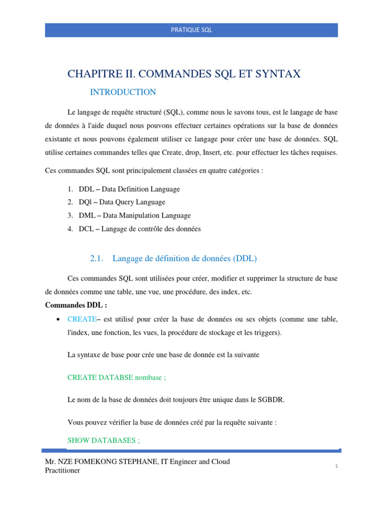 PDF Chapitre II | PDF | SQL | MySQL