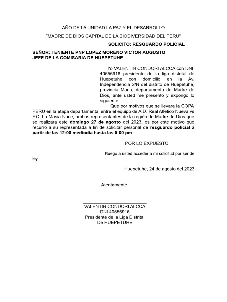 Solicitud Resguardo Policial | PDF