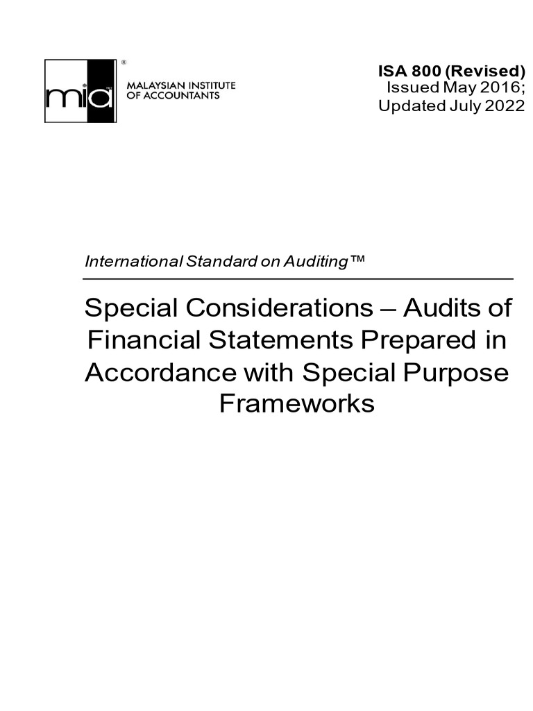 ISA 800 Revised Updated 2022 | PDF | Going Concern | Financial Audit