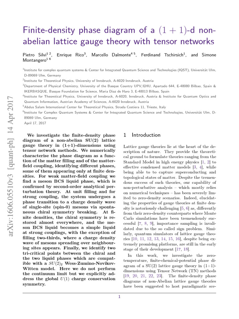 Finite-Density Phase Diagram of A (1+1) D Non-Abelian Lattice Gauge ... Finite-Density Phase Diagram of A (1+1) D Non-Abelian Lattice Gauge ...