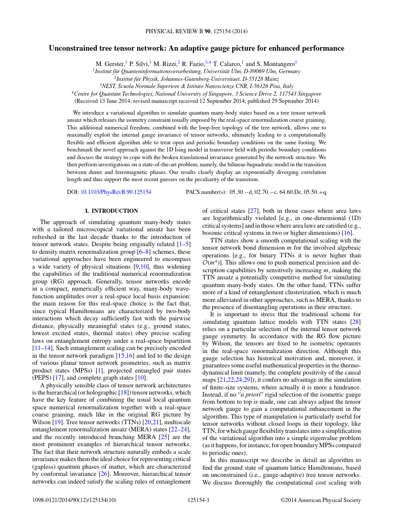 Unconstrained Tree Tensor Network - An Adaptive Gauge Picture For Enhanced Performance | PDF ...