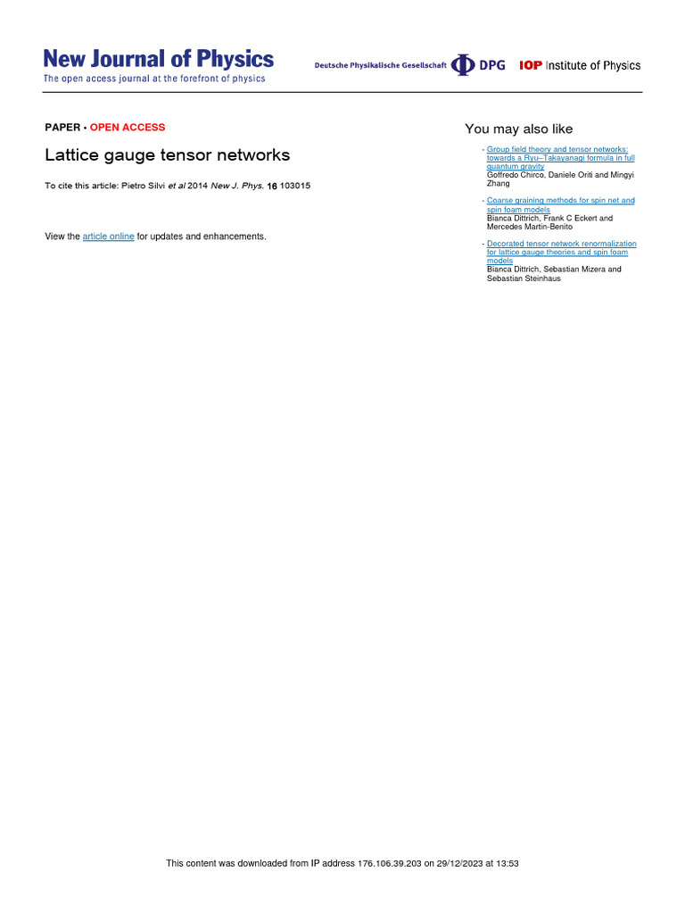 Lattice Gauge Tensor Networks | PDF