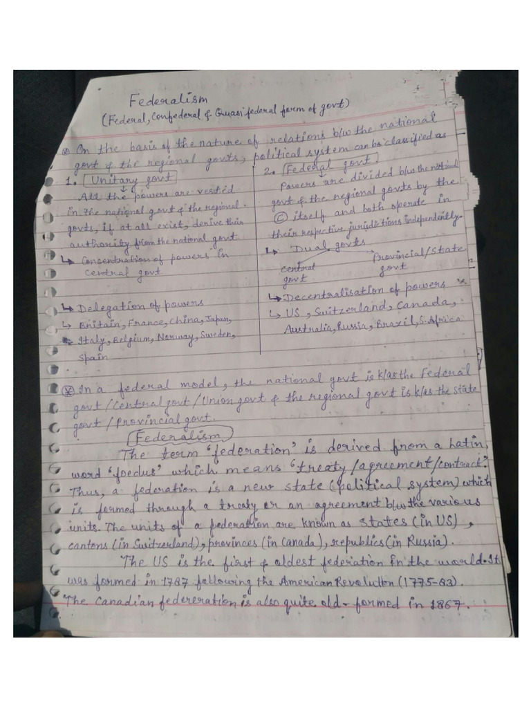 Pol. Science Notes On Federalism | PDF