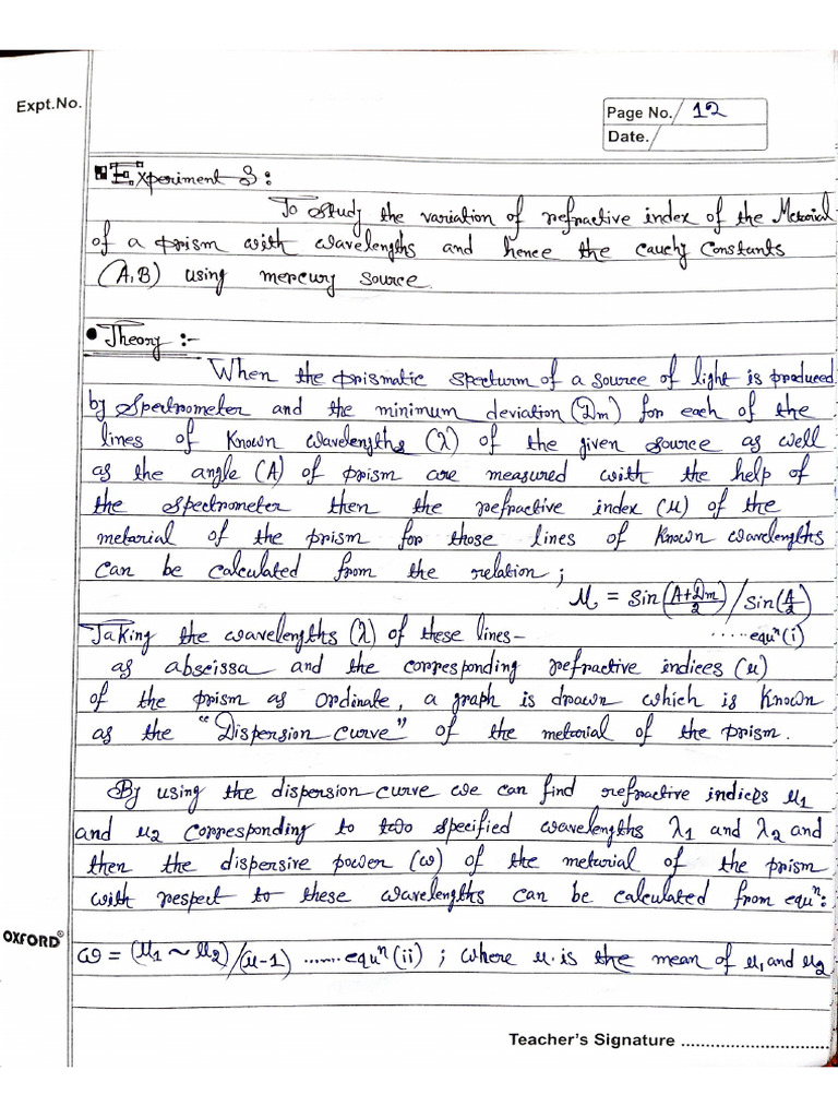 Cauchy Constant - A, B - Determination Expt | PDF