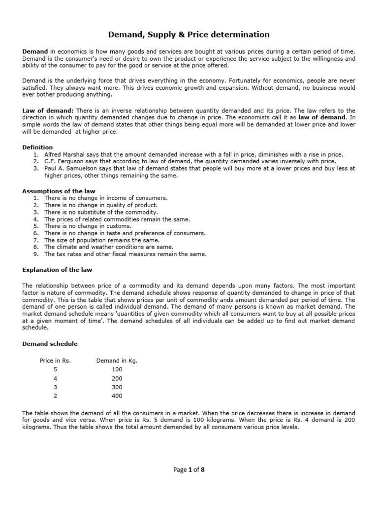 1C - Law of Demand, Supply, Price Determinantion and Elasticity | PDF | Demand | Demand Curve