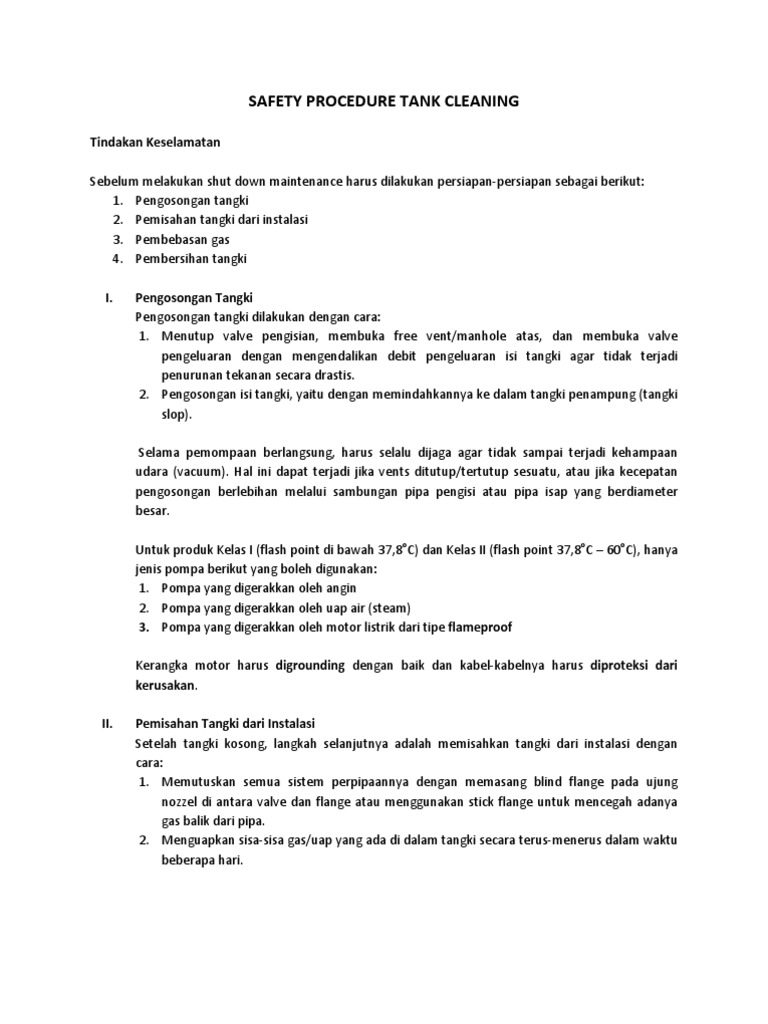 Safety Procedure Tank Cleaning | PDF