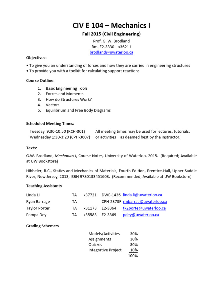 Brodland - CivE 104 Mechanics | PDF
