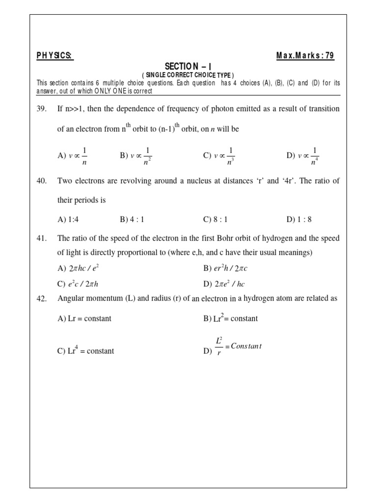 Physics Exam: Multiple Choice Questions | PDF | Emission Spectrum ...