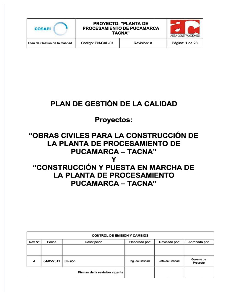 PDF Plan de Gestion de La Calidad - Compress | Descargar gratis PDF | Calidad (comercial ...