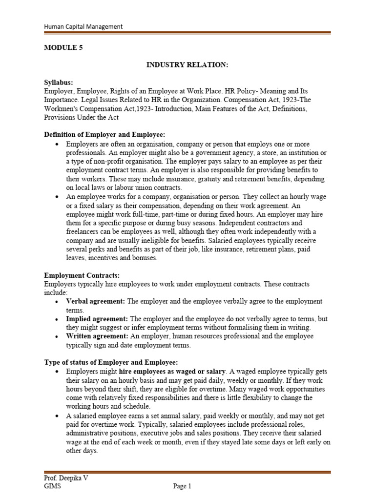 Module 5 Industry Relation-1 | PDF | Employment | Workers' Compensation