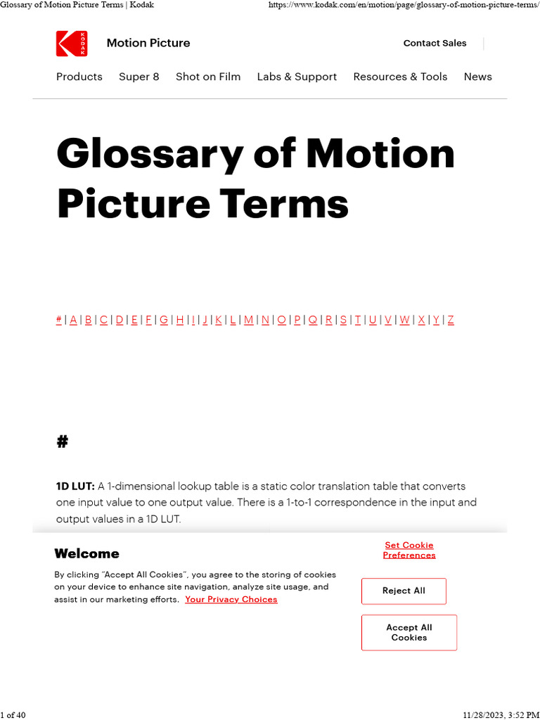 Glossary of Motion Picture Terms Kodak | PDF | Exposure (Photography ...