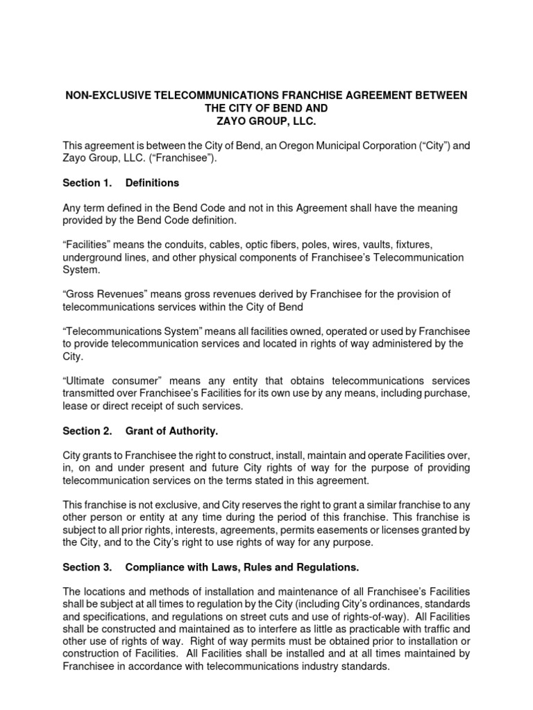 Bend-Zayo Telecommunications Franchise Agreement | PDF | Franchising ...