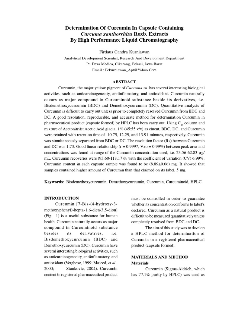 Determination of Curcumin in Capsule Con 05bfd2cf | PDF | High ...