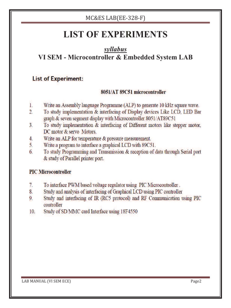 Lab Manual | PDF | Microcontroller | Central Processing Unit