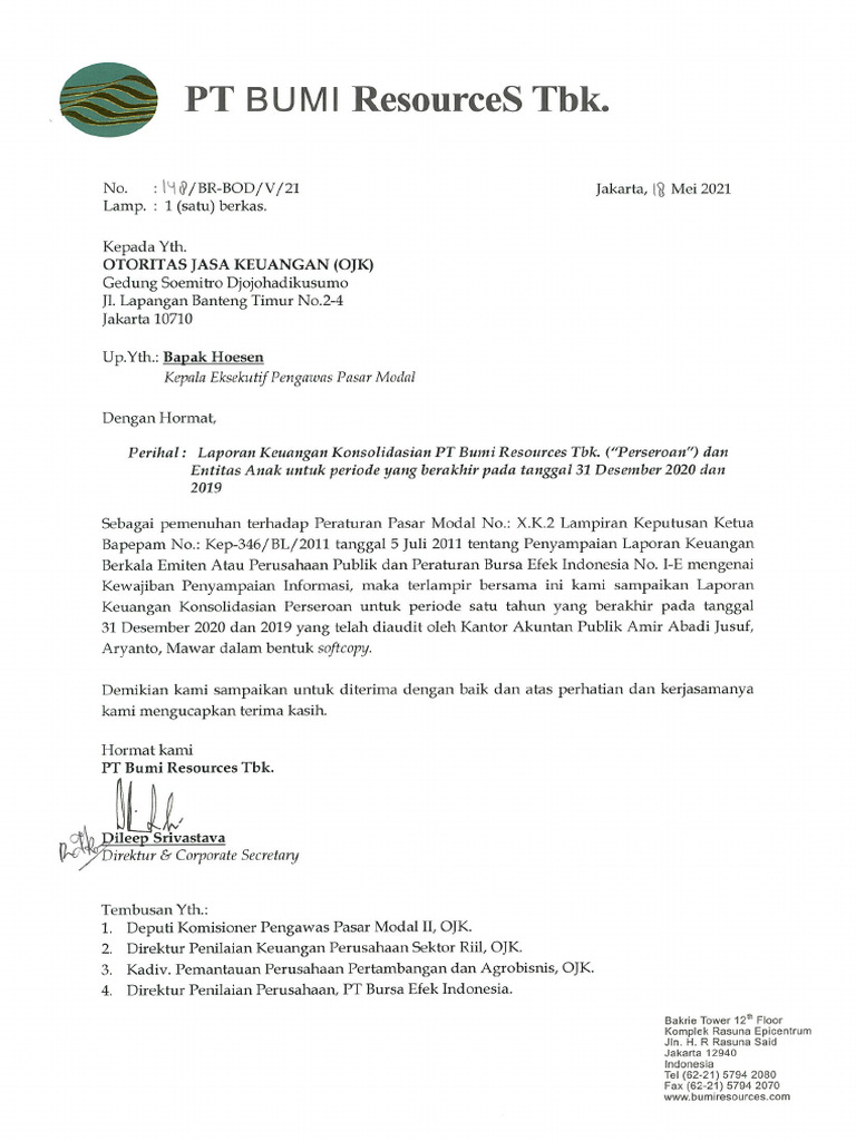 Bumi Letter 148 Penyampaian LKT 2020 | PDF