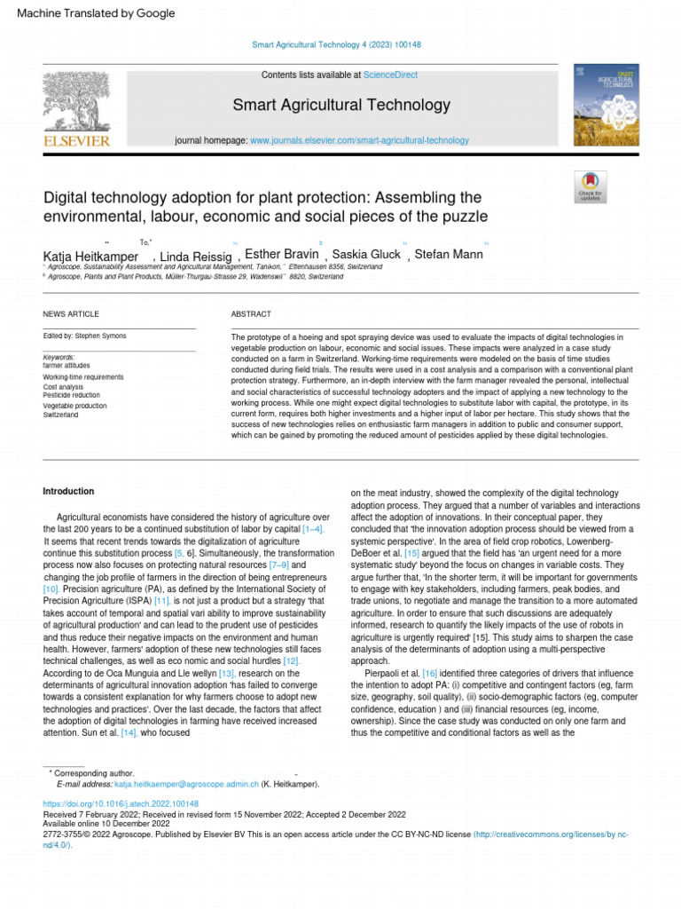 Digital Technology Adoption For Plant Protection Assembling The Pieces ...