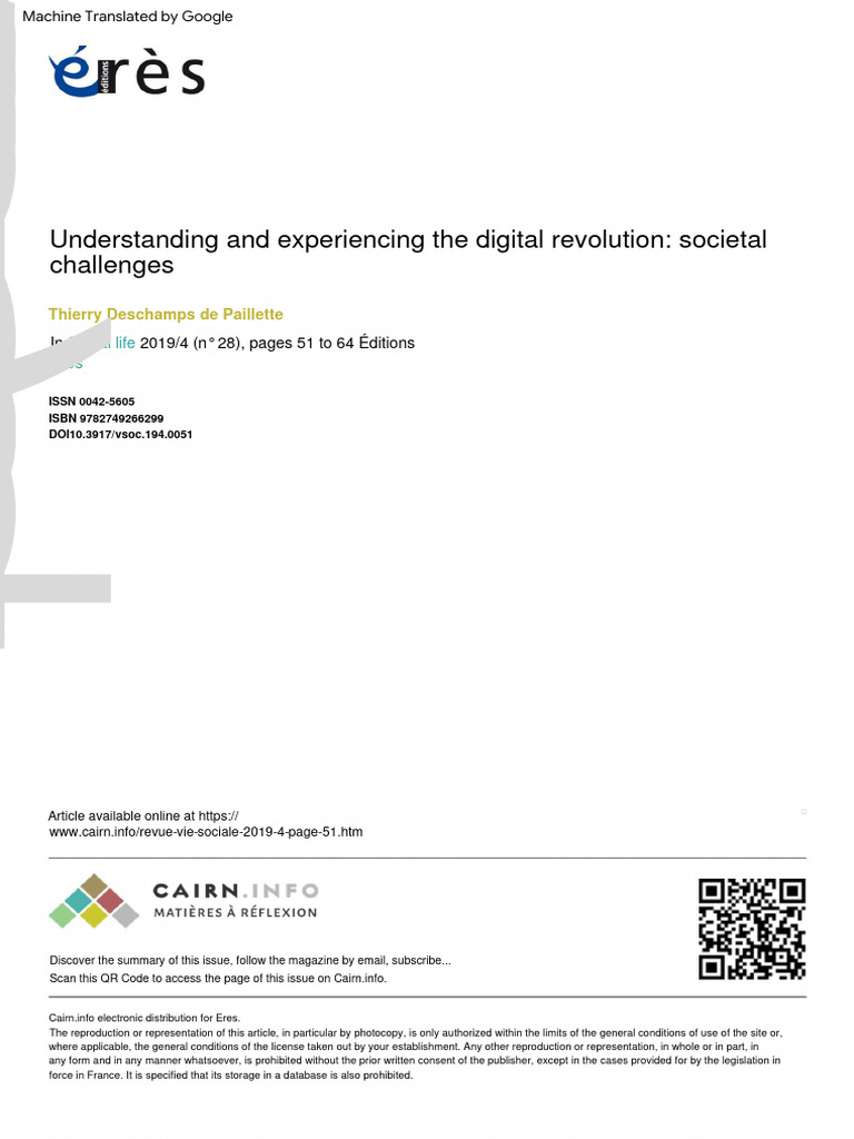 Comprendre Et Vivre La Revolution Numerique Les Enjeux Societaux Pdf