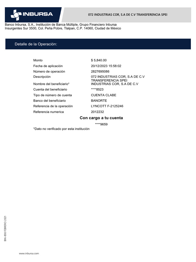 Comprobante Inbursa | PDF
