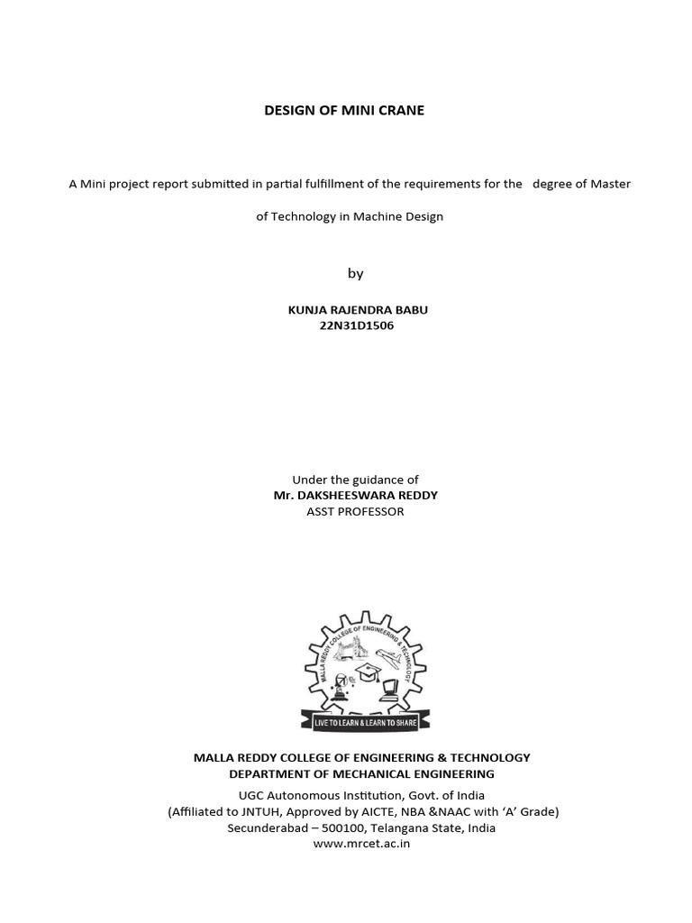 Mini Crane Design for Material Handling | PDF | Crane (Machine ...