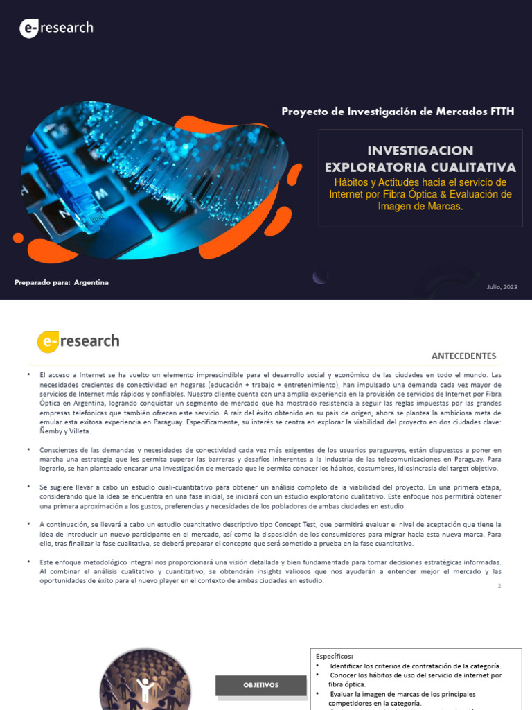 Propuesta Fase 1. Exploratorio Internet Fibra Óptica | PDF | Internet | Investigación de mercado