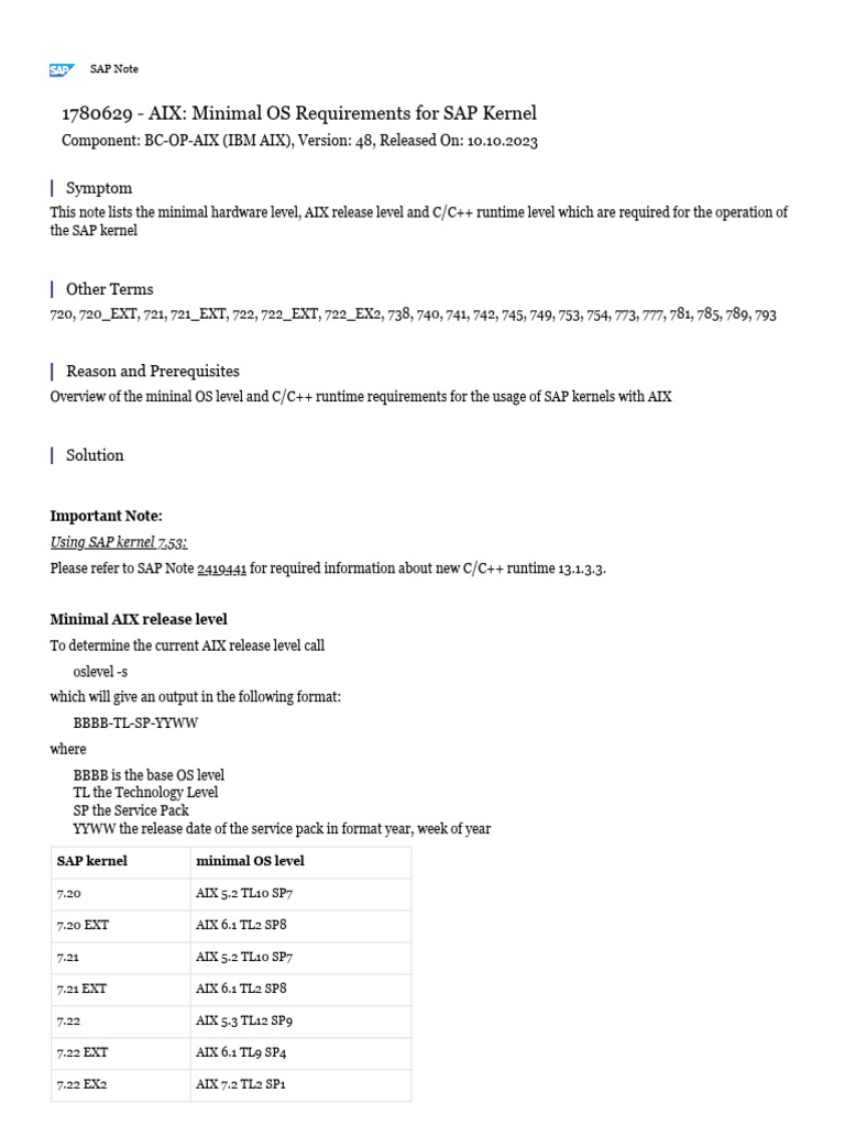 AIX Minimal OS Requirements For SAP Kernel | PDF | Computers | Technology & Engineering