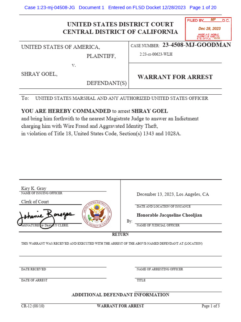Shray Goel Indictment | PDF | Airbnb | Arrest Warrant