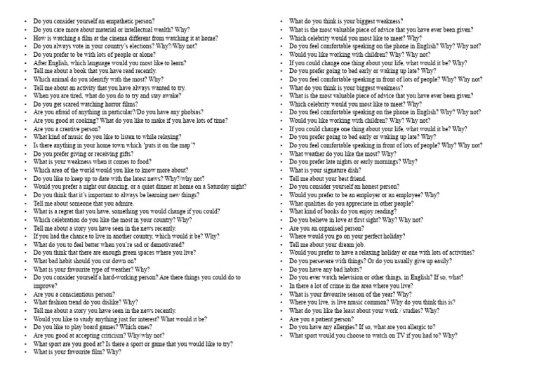 CAE Speaking Part 1 - Possible Questions | PDF