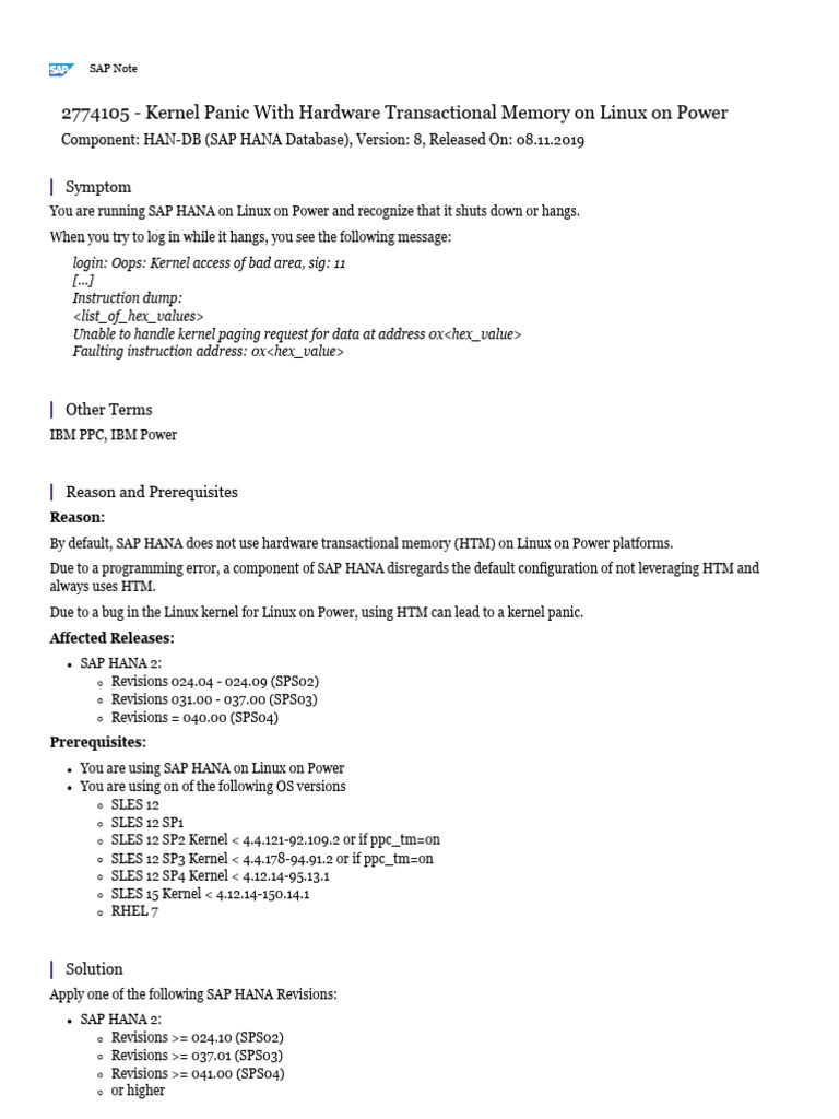 Kernel Panic With Hardware Transactional Memory On Linux On Power Pdf