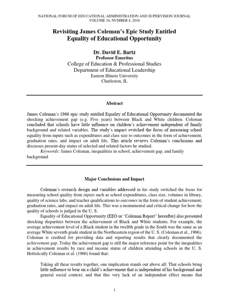 Revisiting Coleman's Educational Equality Study | PDF | National ...