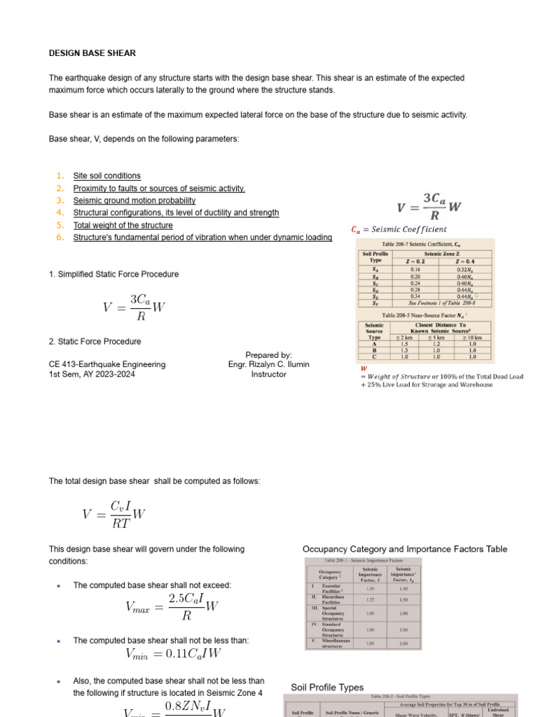 Chapter 10 - NSCP 2015) Base Shear - Introduction-1 | PDF | Earthquakes | Seismology
