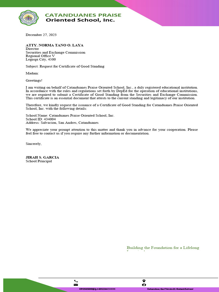 Good Standing Request | PDF