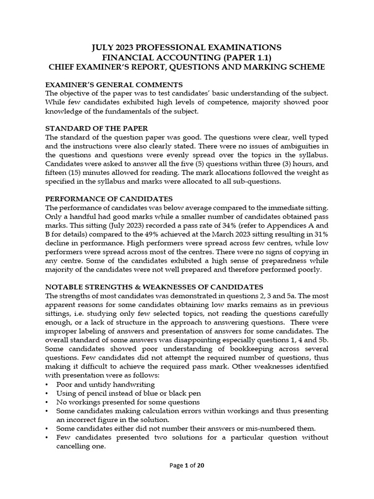 Financial Accounting Paper 1.1 July 2023 | PDF | Depreciation | Equity ...