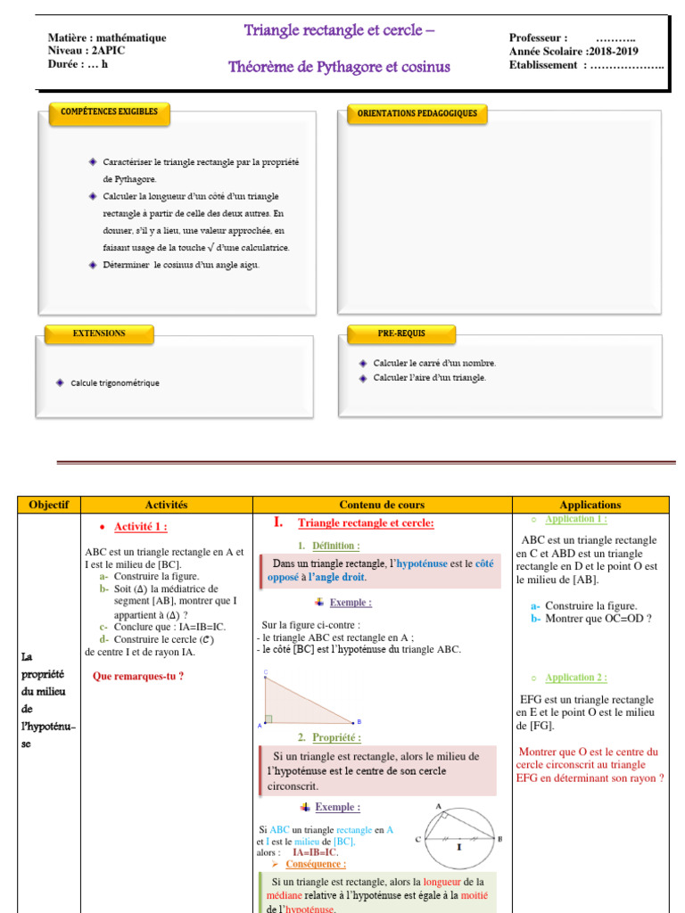 Triangle Rectangle Et Cercle - Cos | PDF