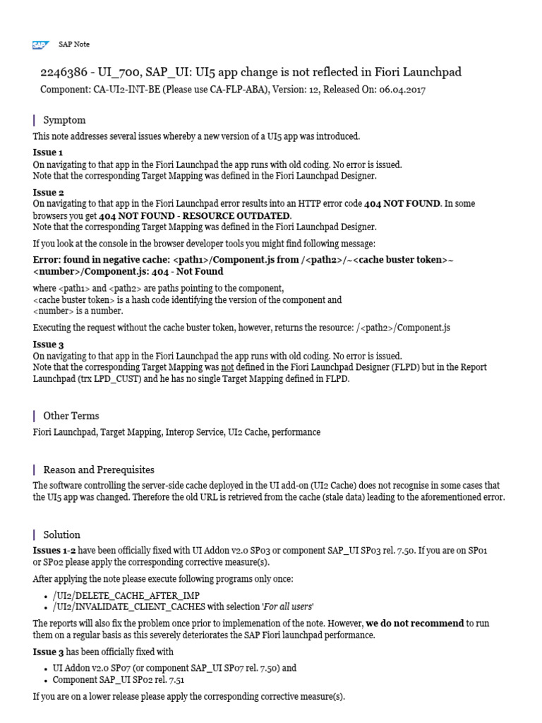 UI - 700, SAP - UI UI5 App Change Is Not Reflected in Fiori Launchpad | PDF | Software ...