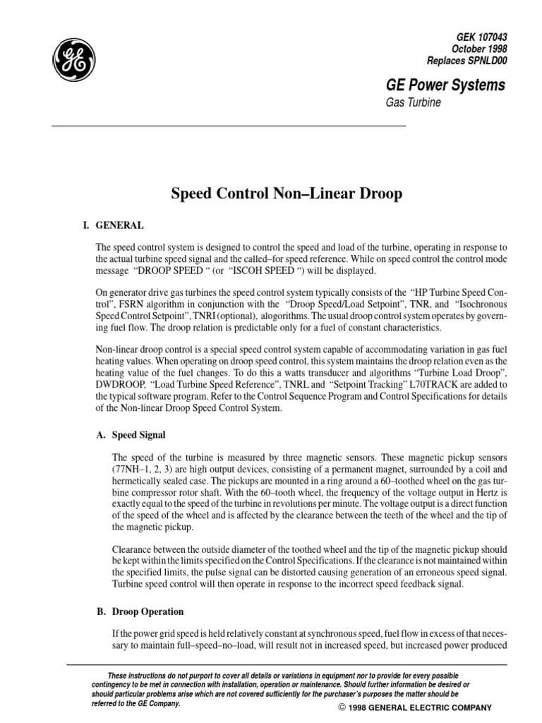 GEK107043-Speed Control Non-Linear Droop | PDF